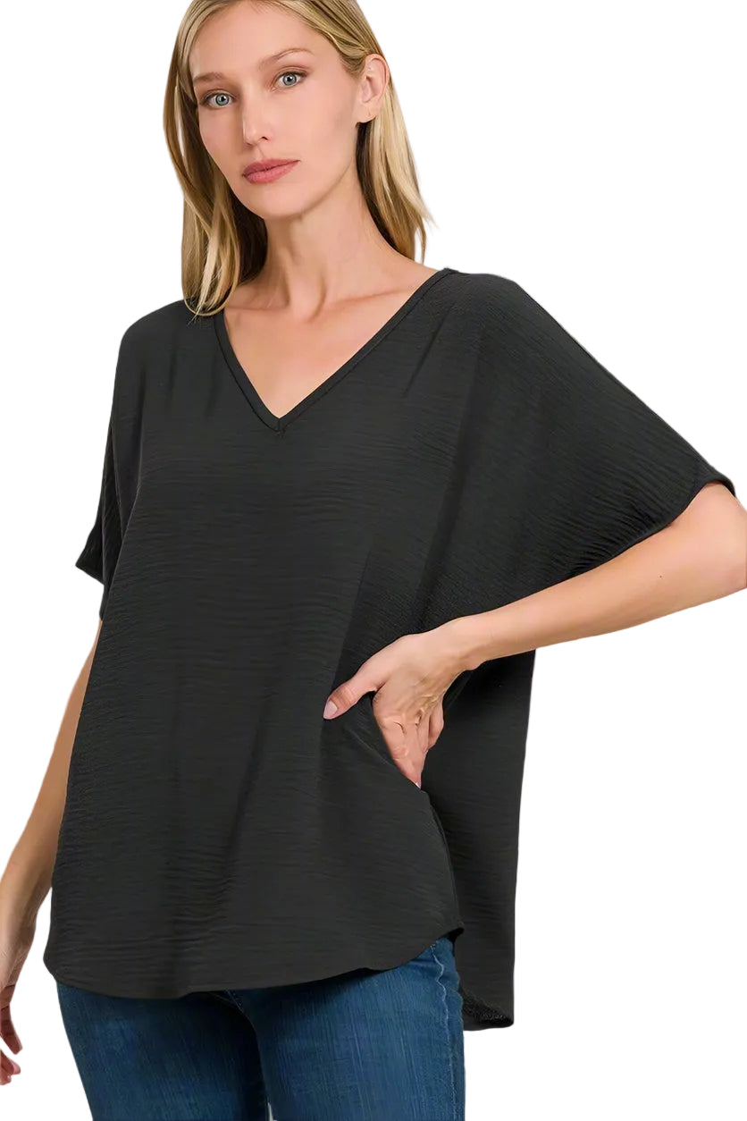 Zenana Woven Airflow Simple V-Neck Short Sleeve Top – jfybrand