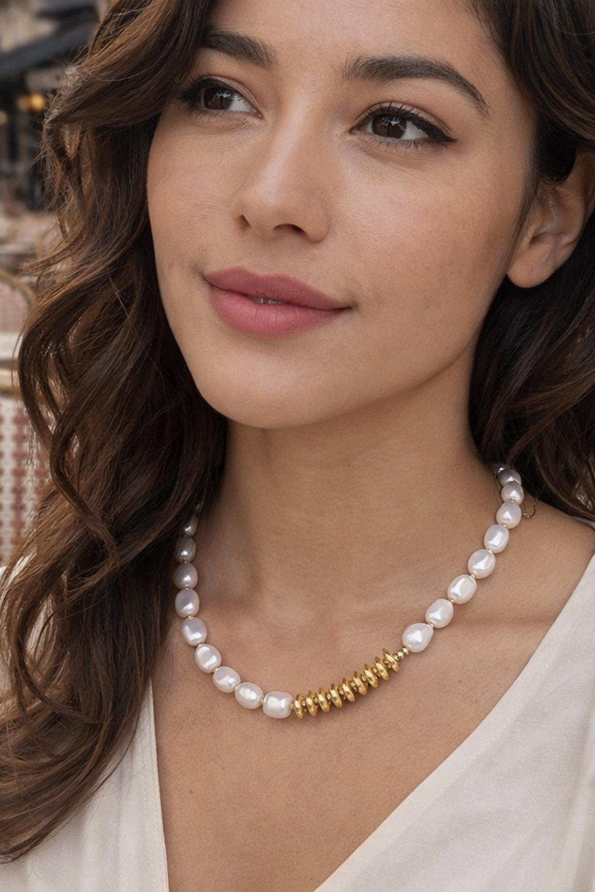 Athena Pearl Necklace with Vintage Gold Beads – jfybrand