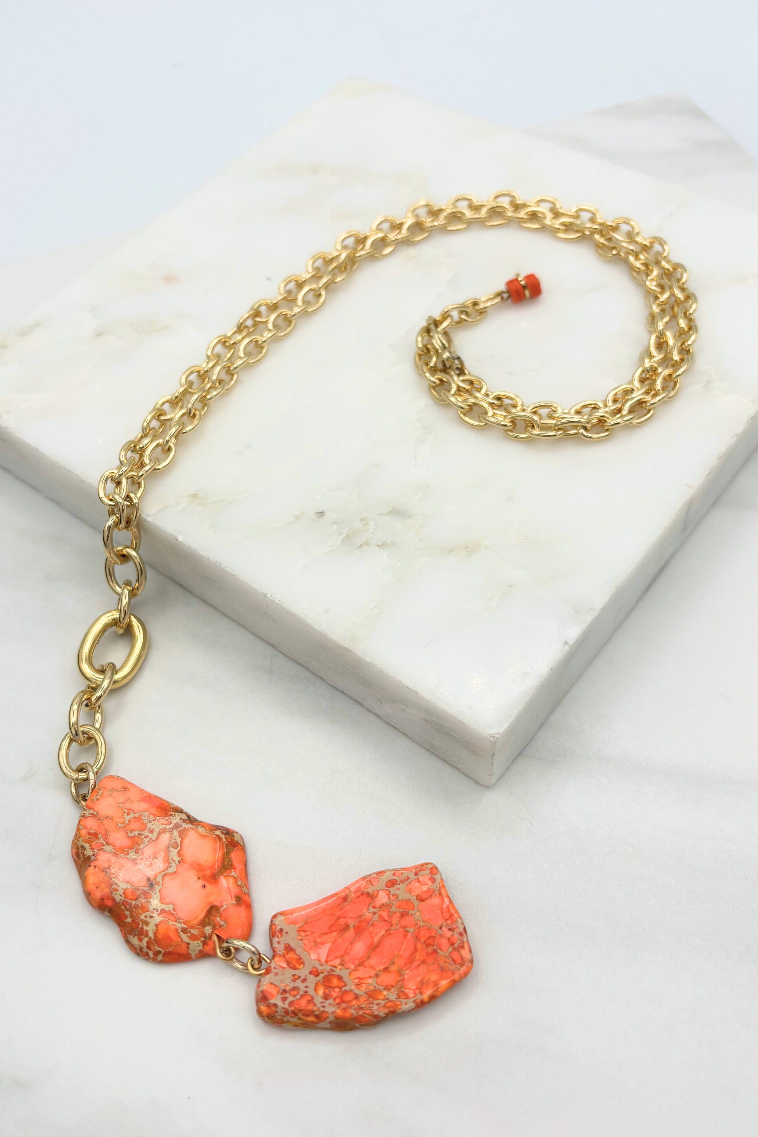 Double Orange Genuine Stone Pendant Thick Chain Necklace – jfybrand