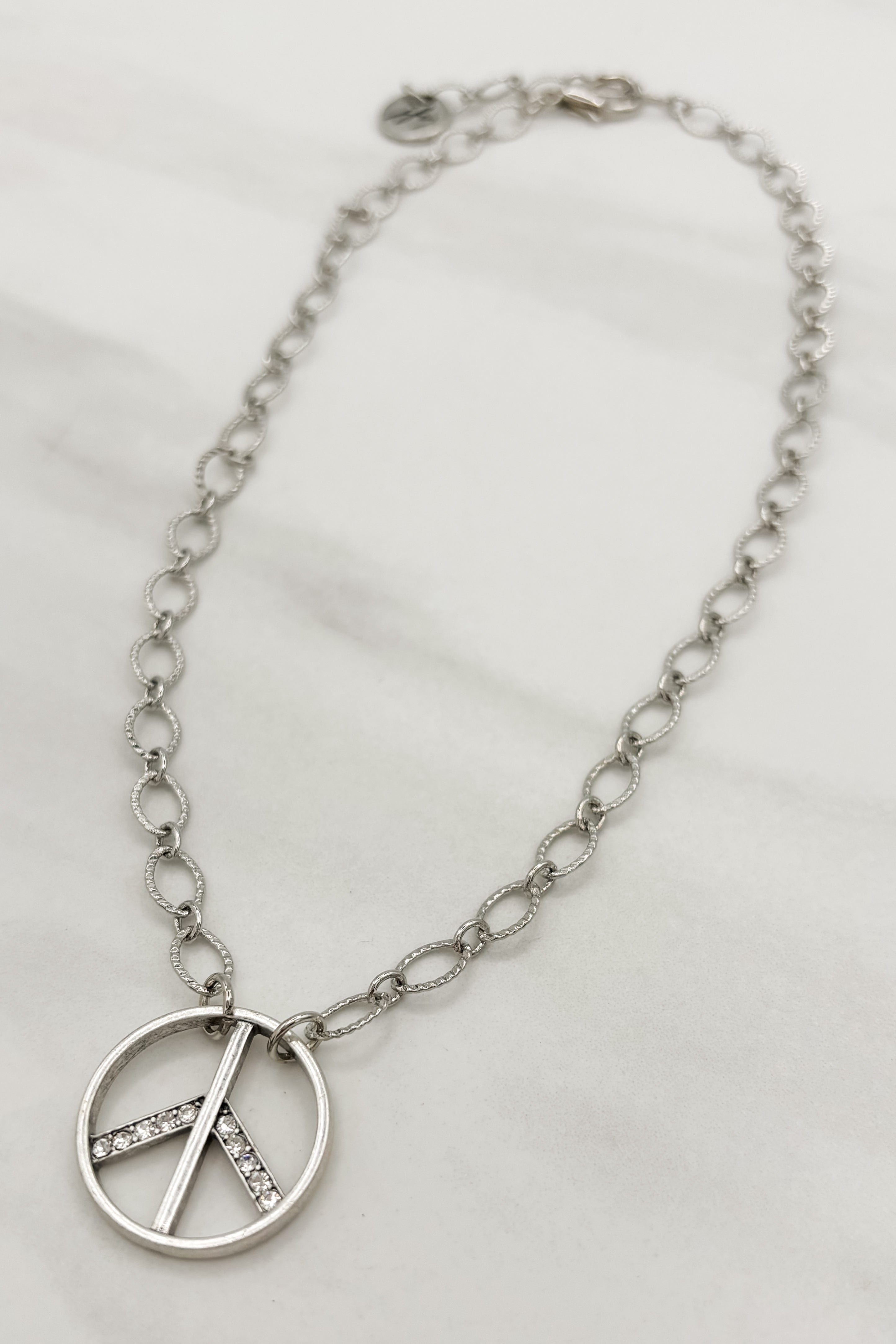 Etched Cable Chain with Embellished Peace Pendant Necklace – jfybrand