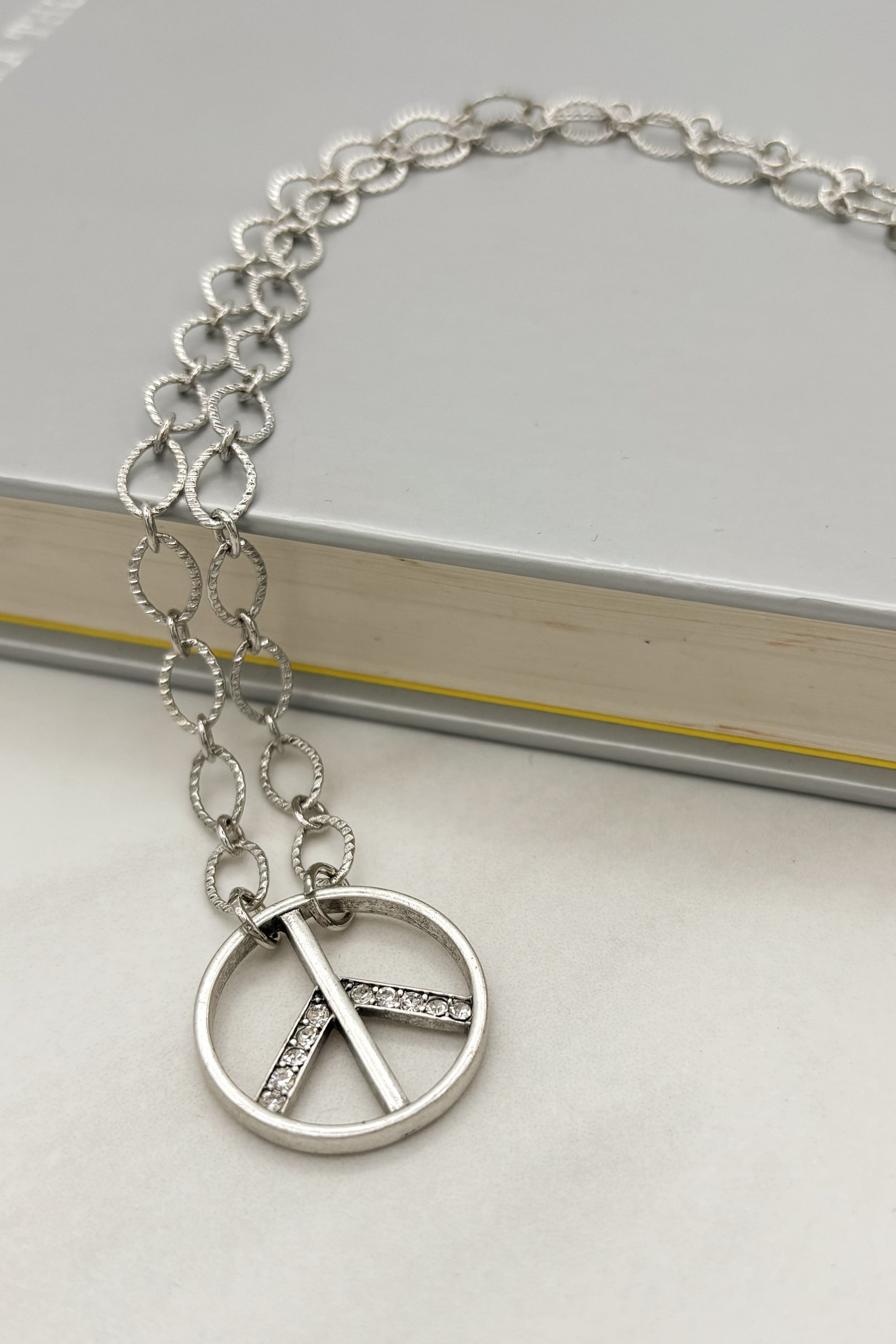 Etched Cable Chain with Embellished Peace Pendant Necklace – jfybrand