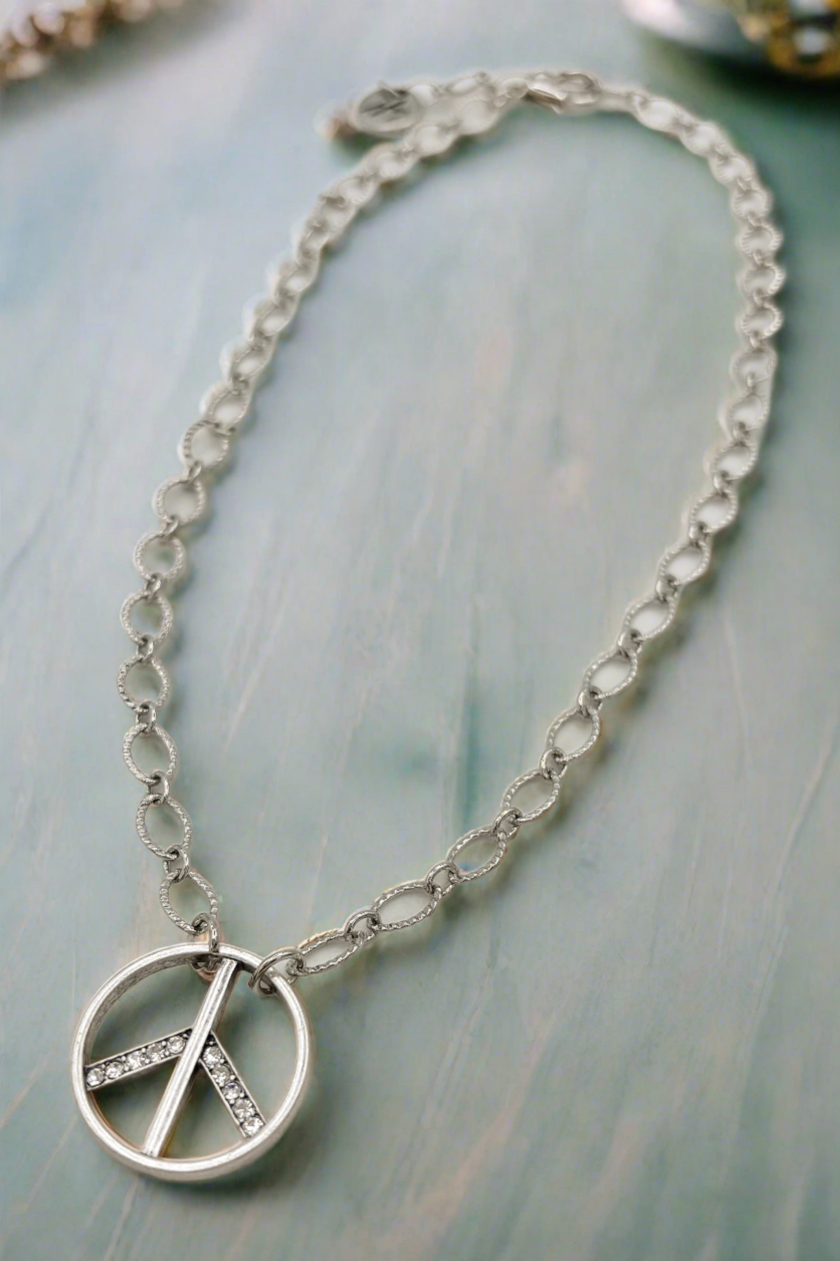 Etched Cable Chain with Embellished Peace Pendant Necklace – jfybrand