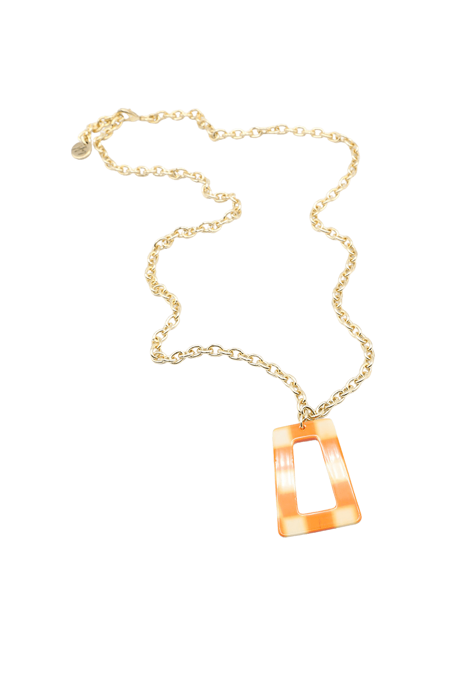 Orange Checkerboard Necklace on Gold Plated Chain – jfybrand