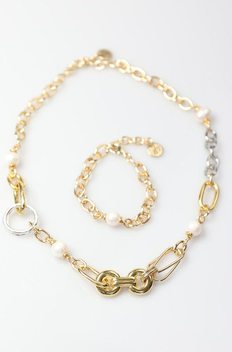 Silver and Gold Necklace with Variety of Chain and Fresh Water Pearls ...