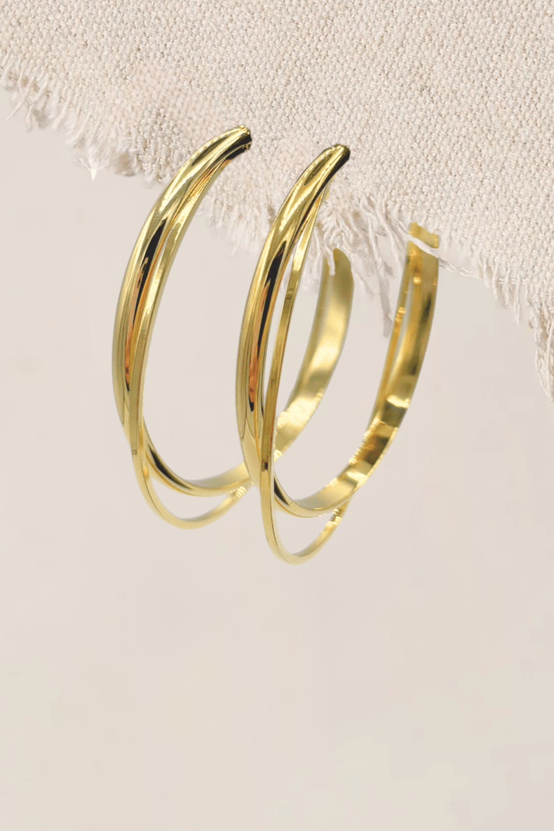 Small Squared and Thick Tapered Edge Double Layered Medium Hoop Earrin ...