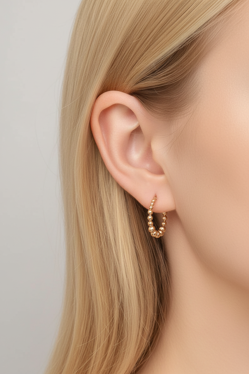 Stainless Steel Simple Ball and Round Pin Catch Small Hoop Earrings ...