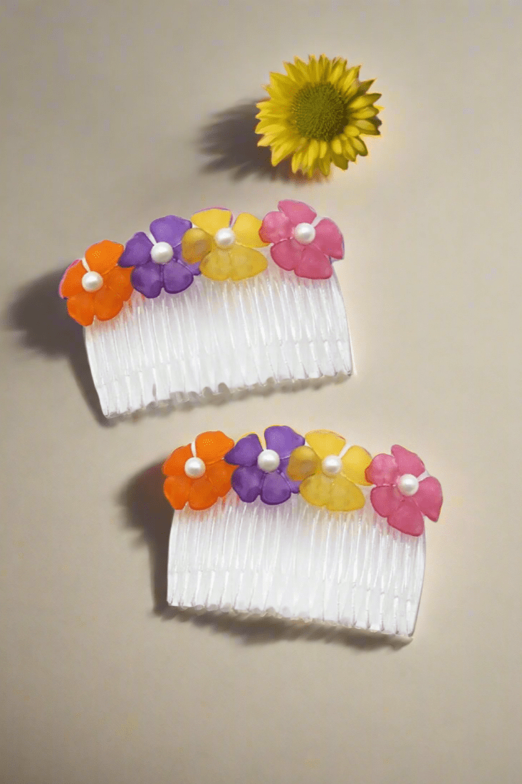 Vintage Handmade Hair Comb with Colorful Flowers and Pearl Centers ...