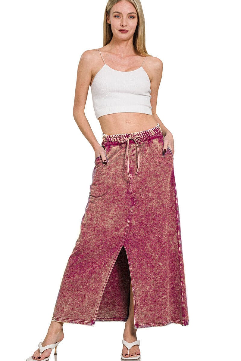 Zenana Front Split Acid Washed French Terry Maxi Skirt – jfybrand