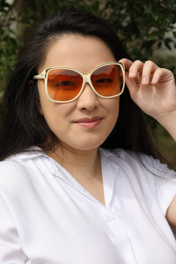 Bold Boxy Vintage Sunglasses with Gold Trim on Front – jfybrand