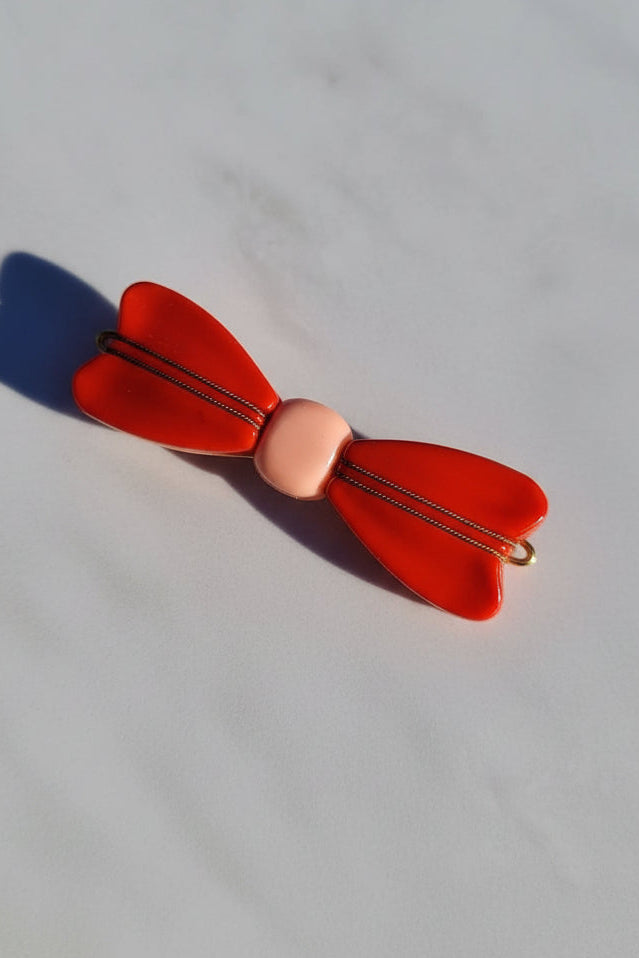 Italian Vintage Heart Shaped Bow Hair Barrette with Gold Rope Inlay, W ...